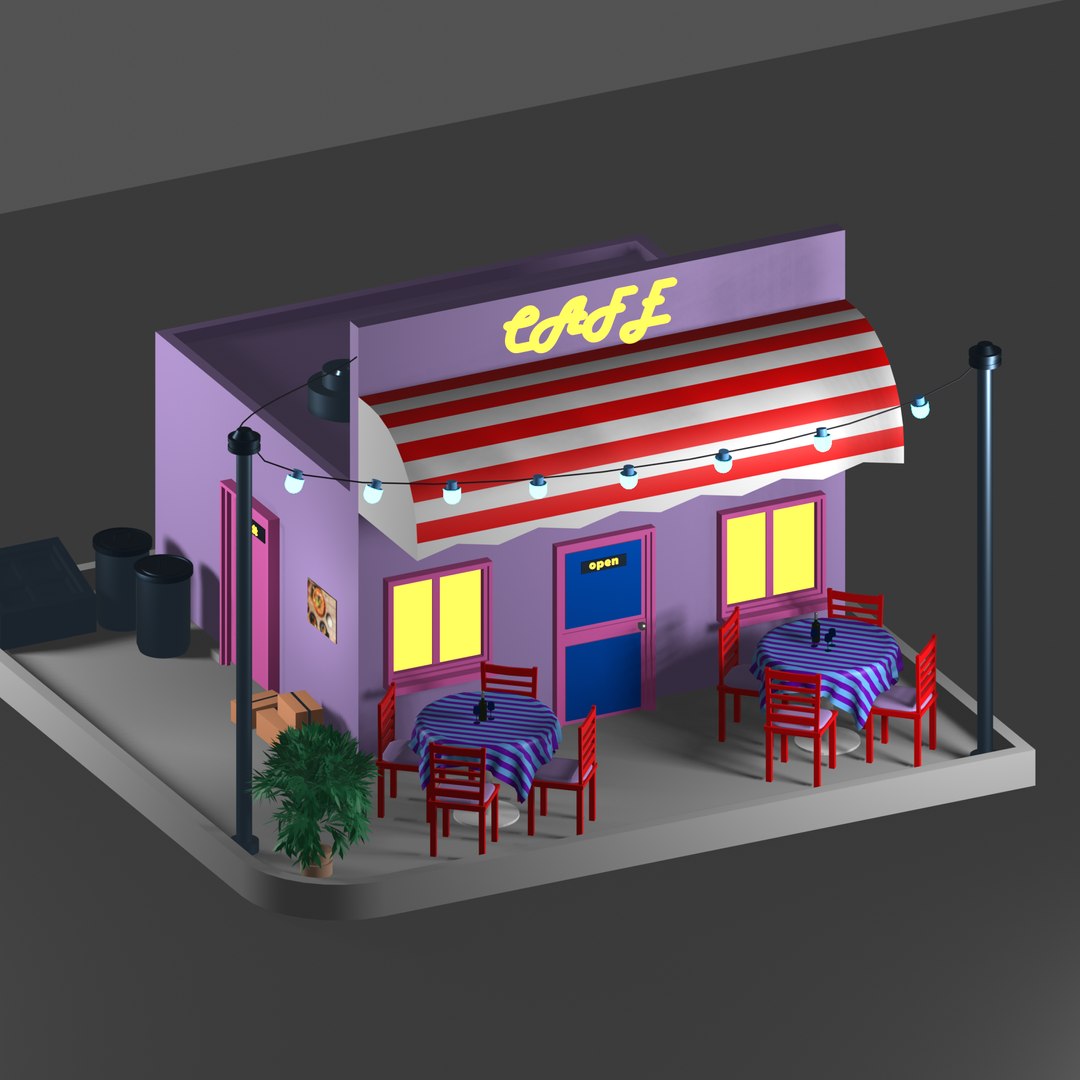 CAFE LOW POLY 3D Model - TurboSquid 1826325