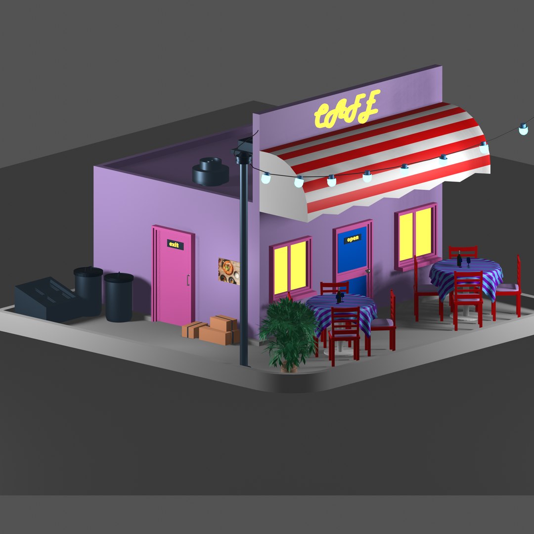 CAFE LOW POLY 3D Model - TurboSquid 1826325