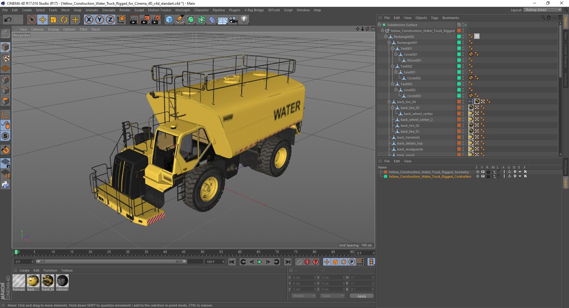Yellow Construction Water Truck Rigged for Cinema 4D model - TurboSquid 2108031