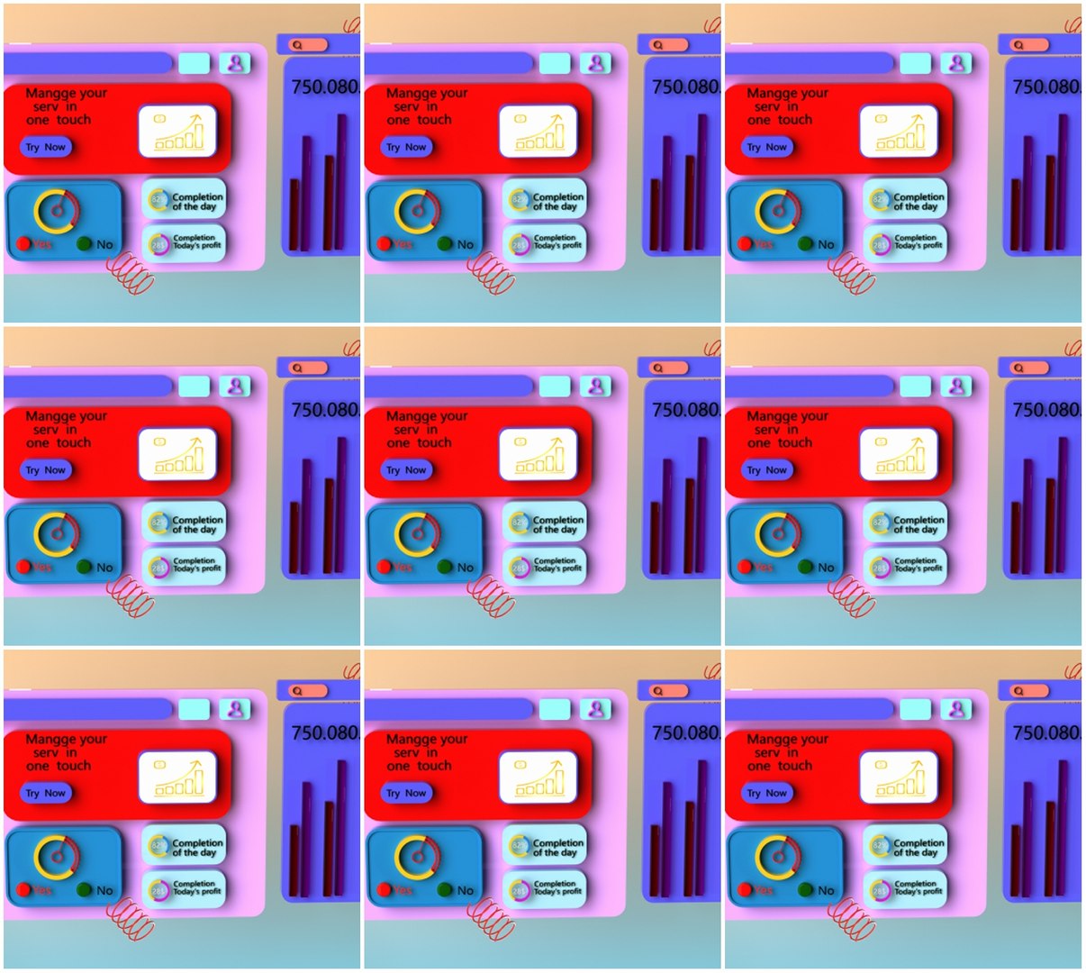 3D model Cartoon elements Cartoon scene 2D office UI interface ...