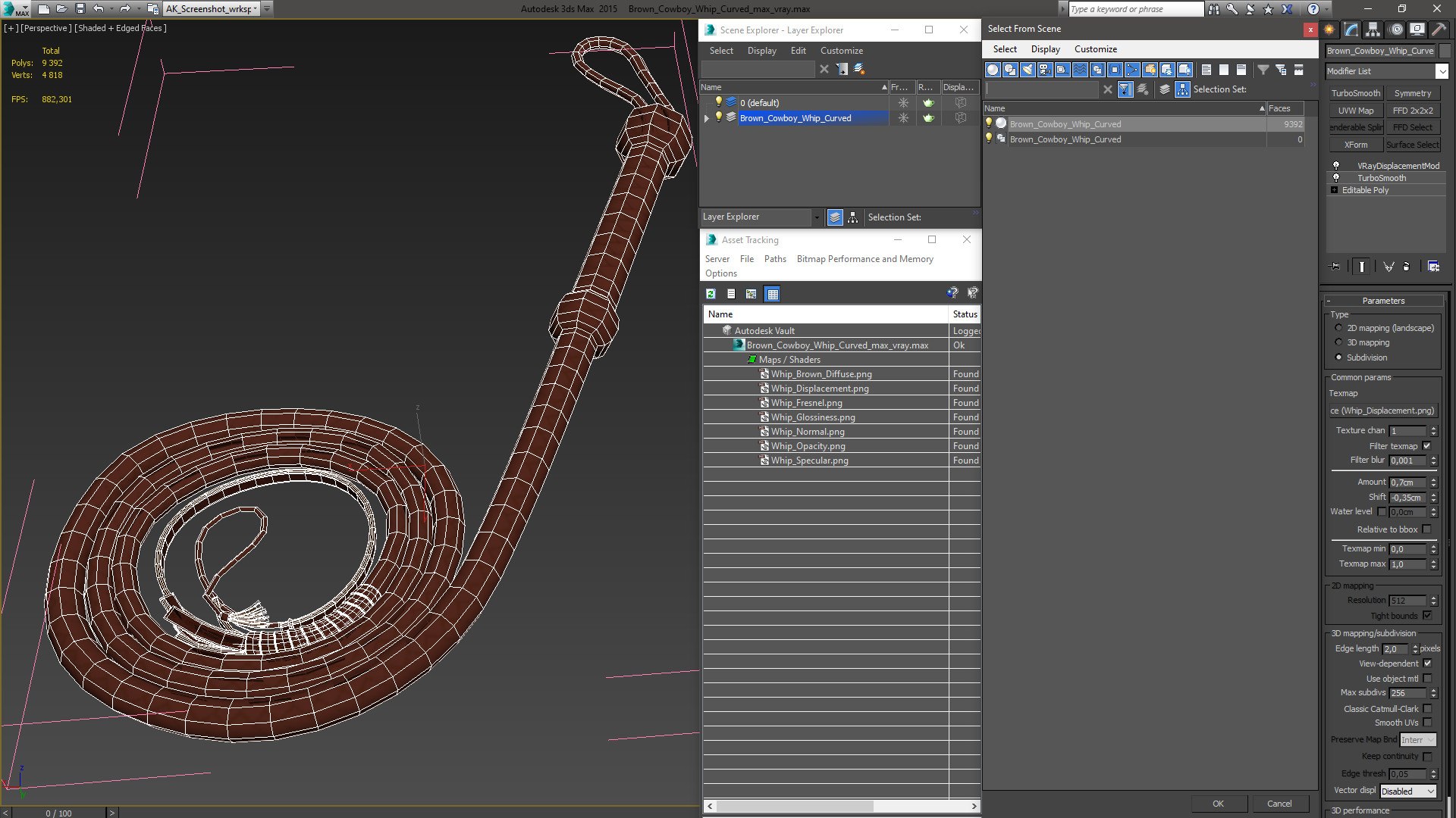 Brown Cowboy Whip Curved 3D model - TurboSquid 2099252