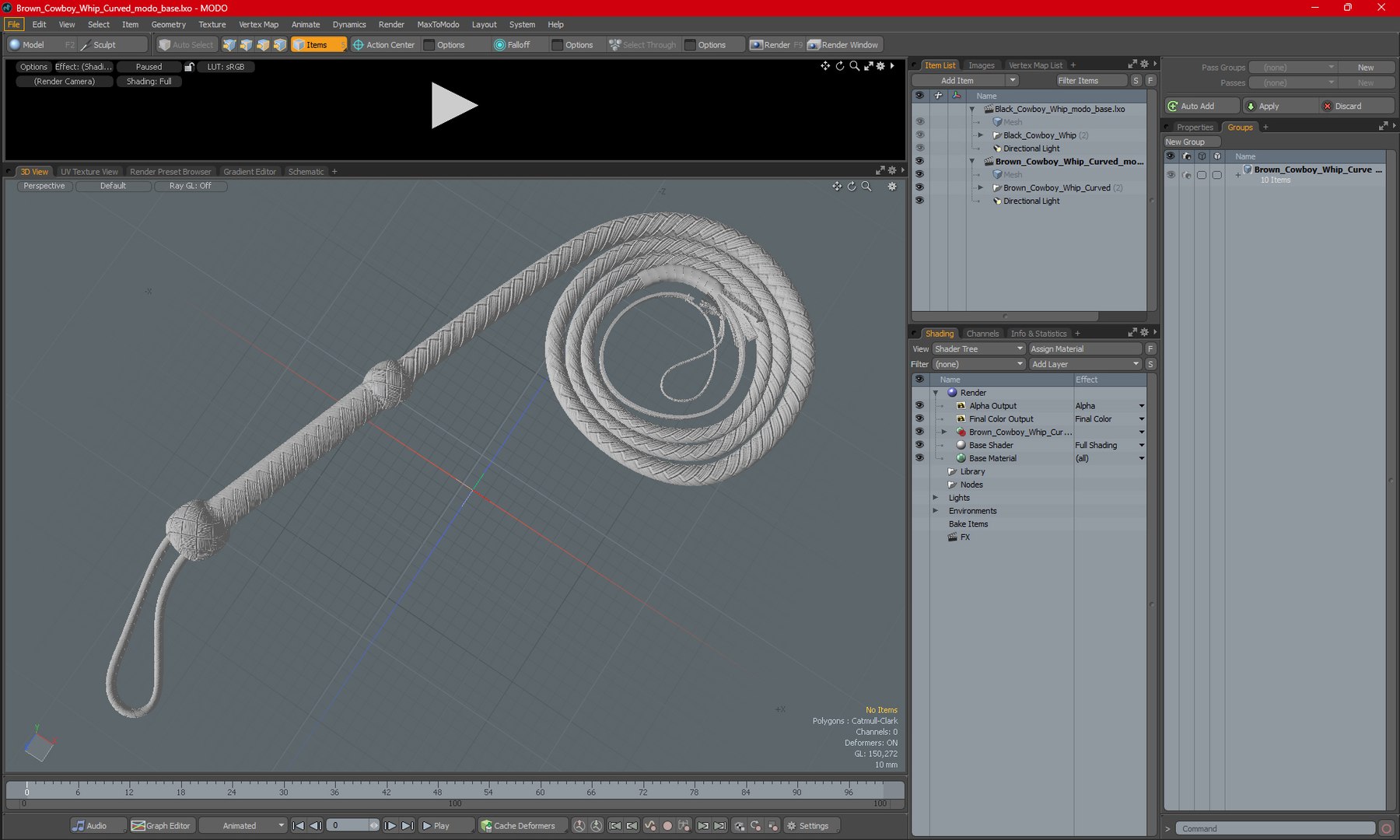 Brown Cowboy Whip Curved 3D model - TurboSquid 2099252
