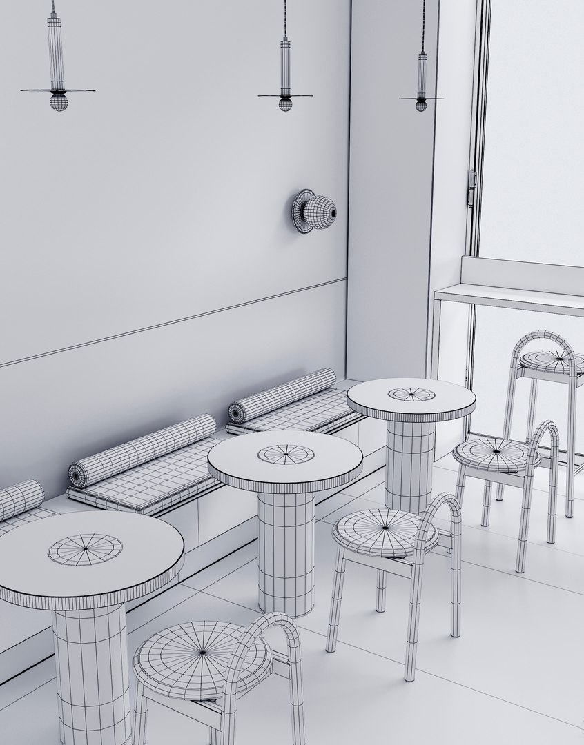 3D Model Realistic Coffeeshop 3d Scene Contemporary Loft Style ...