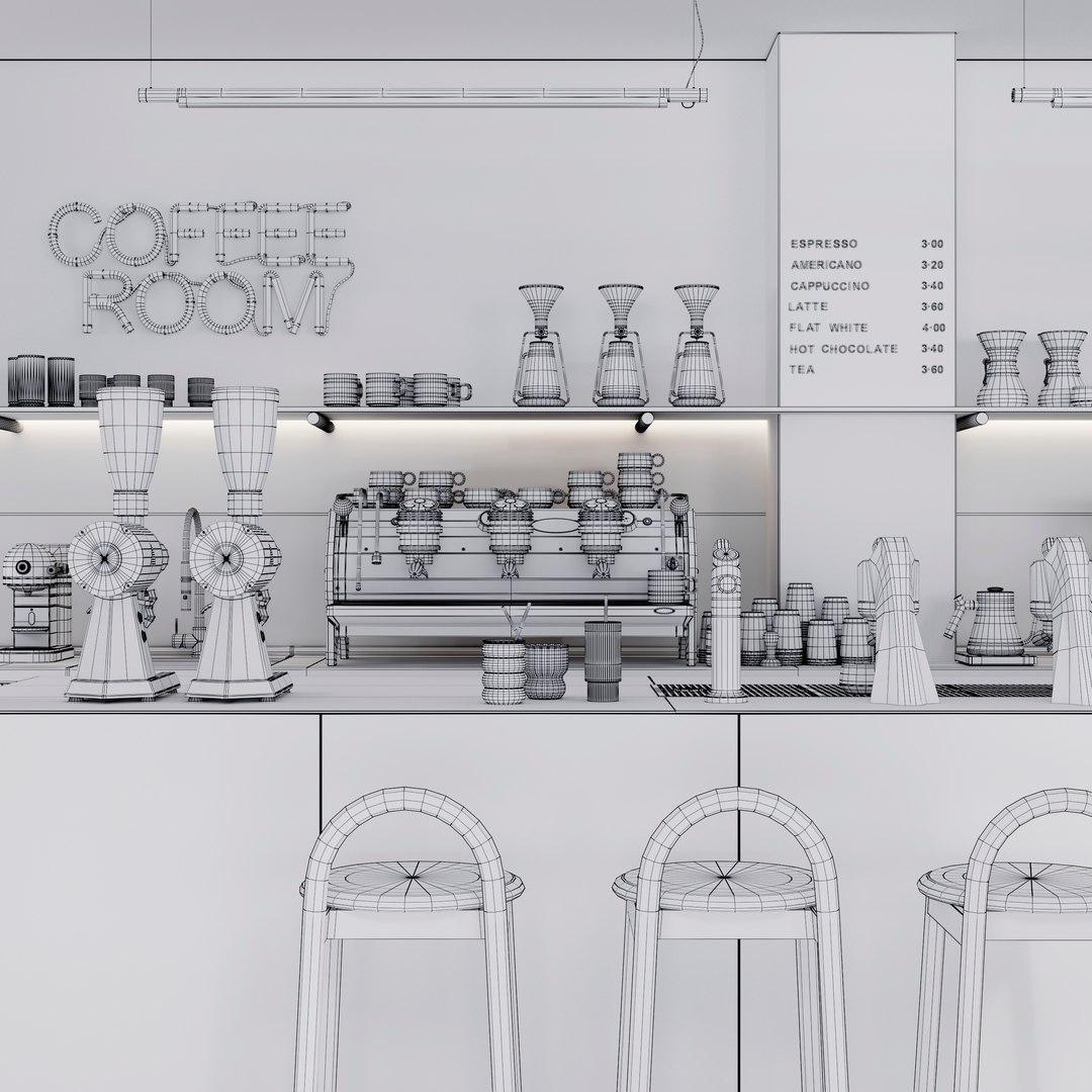 3D Model Realistic Coffeeshop 3d Scene Contemporary Loft Style ...
