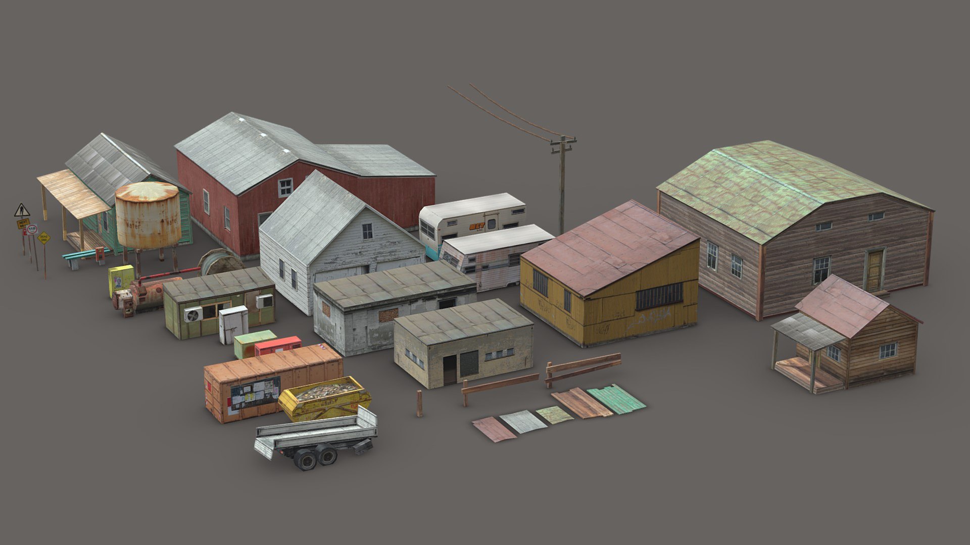 3D 45 Lowpoly Buildings and Props - TurboSquid 2179463