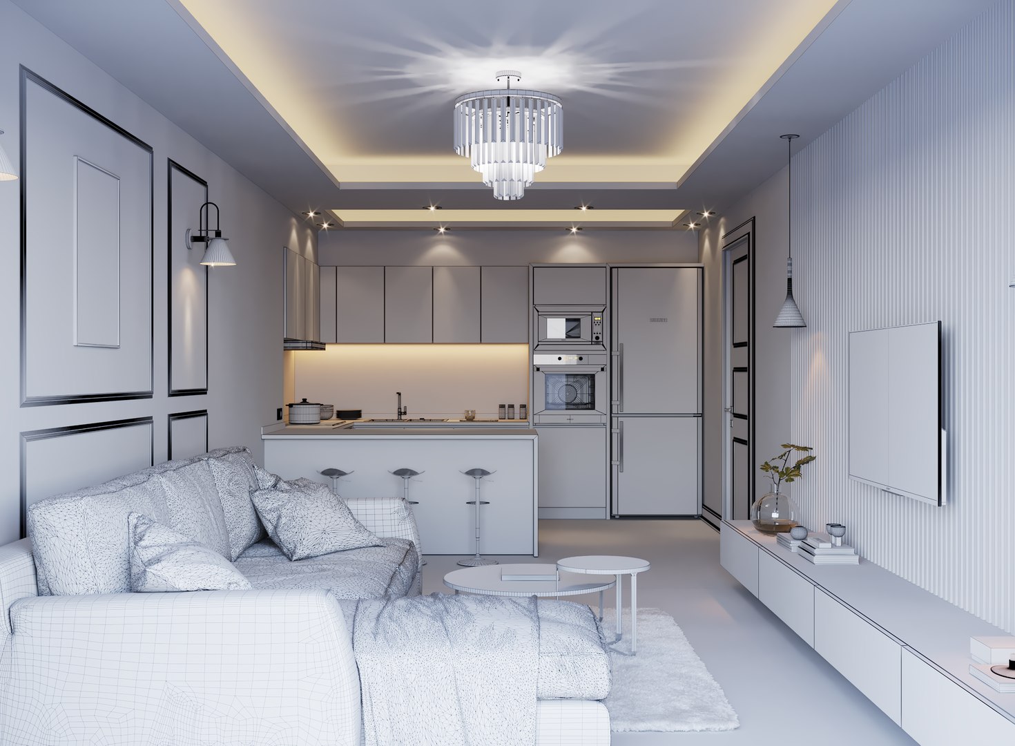 Living room kitchen scene 3D model - TurboSquid 1620186