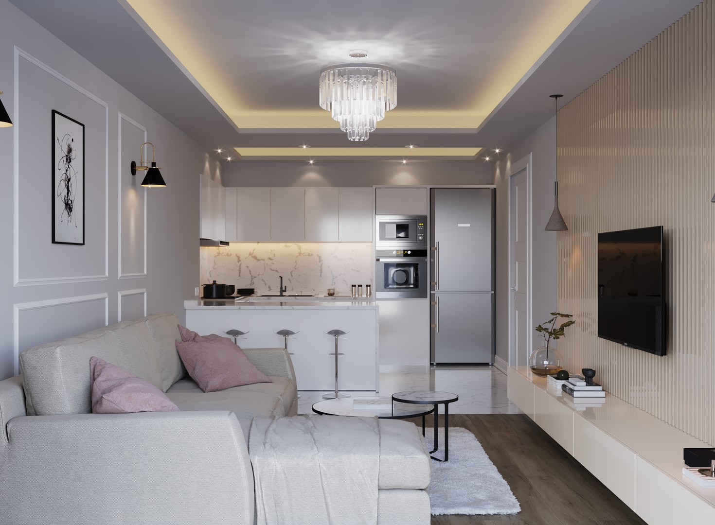 Living room kitchen scene 3D model - TurboSquid 1620186