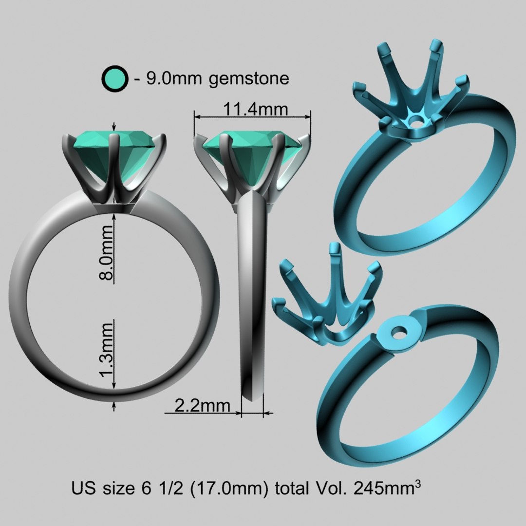 3D Single 9mm Diamond High Jewelry Gold Ring Model - TurboSquid 1892076