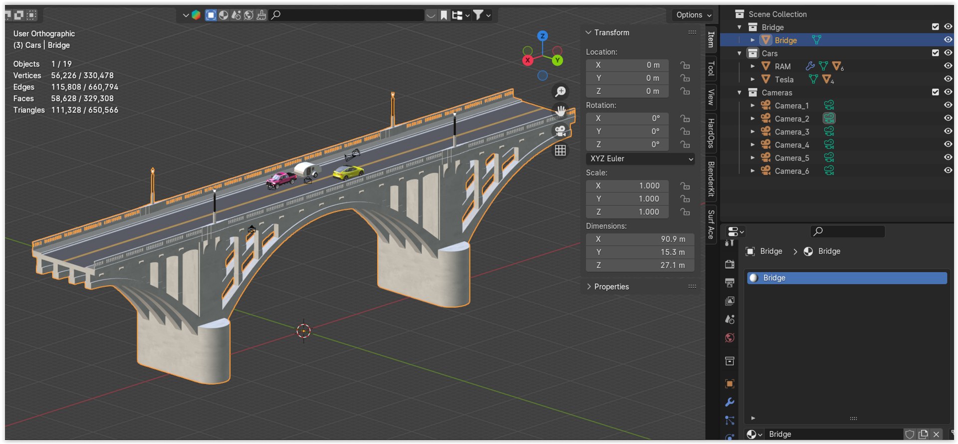 Bridge With Dodge RAM And Tesla Juniper 3D Model - TurboSquid 2392082