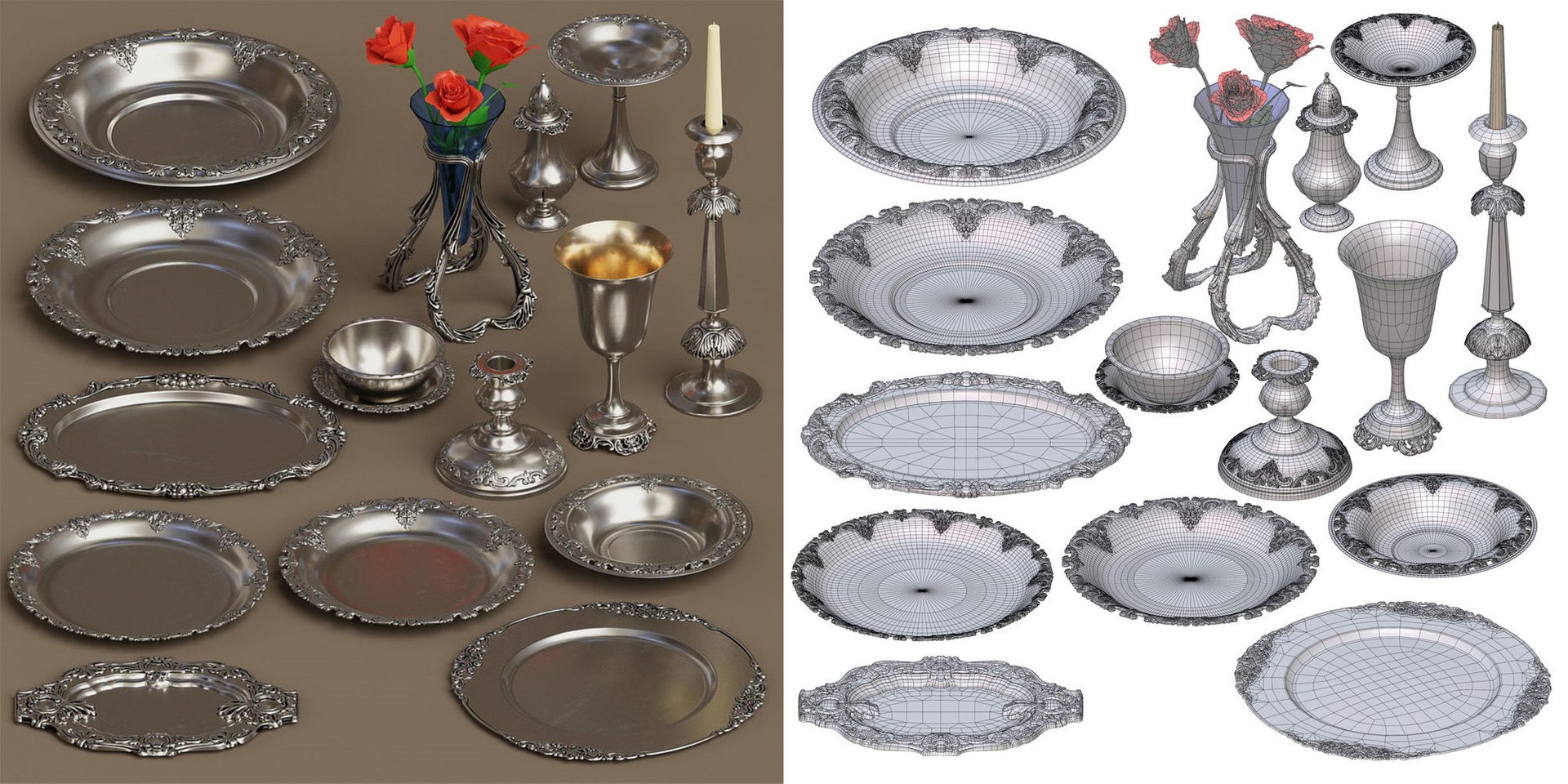 Silver Holloware 44 Items Model - TurboSquid 1343617