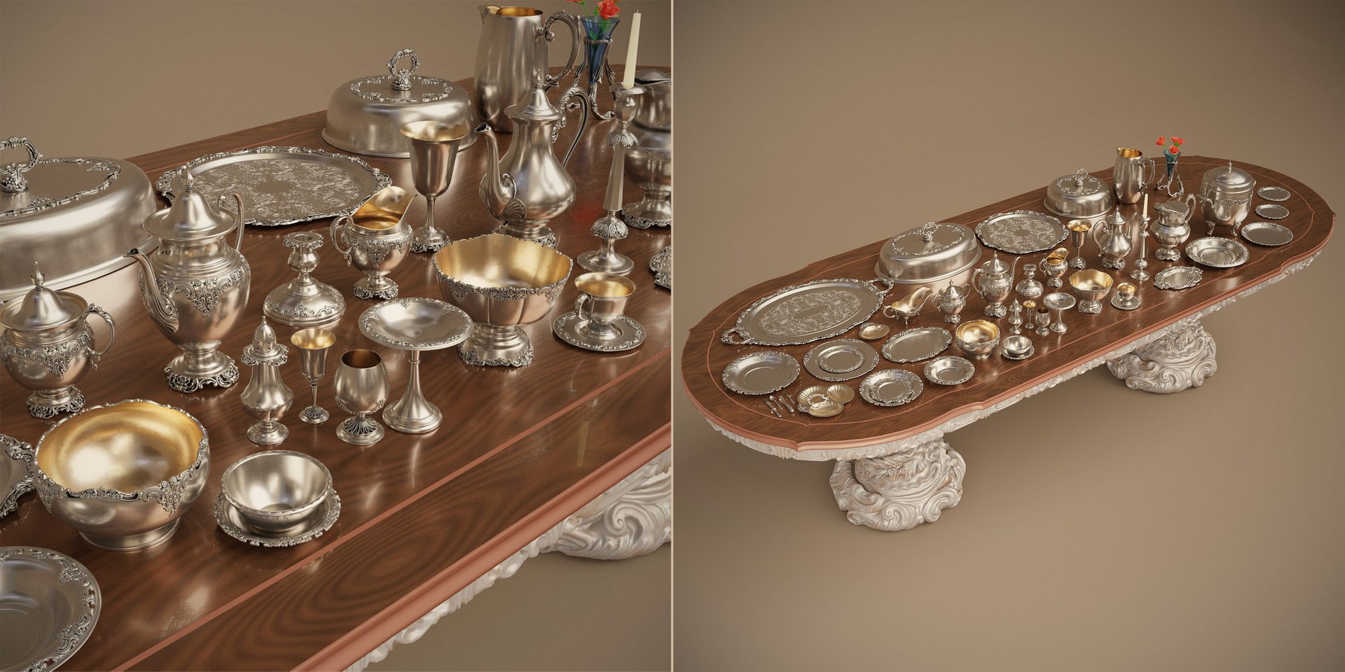 Silver Holloware 44 Items Model - TurboSquid 1343617