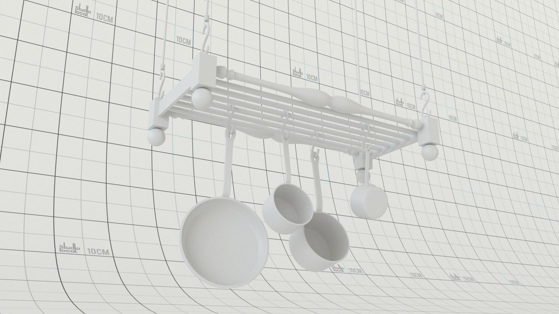 Pots Pan Rack Hanging 3D - TurboSquid 1224491