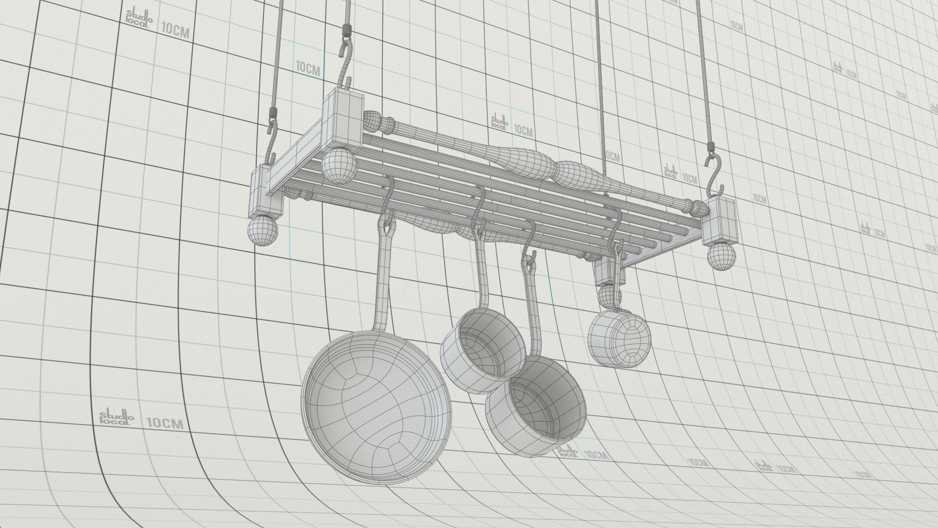 Pots Pan Rack Hanging 3D - TurboSquid 1224491