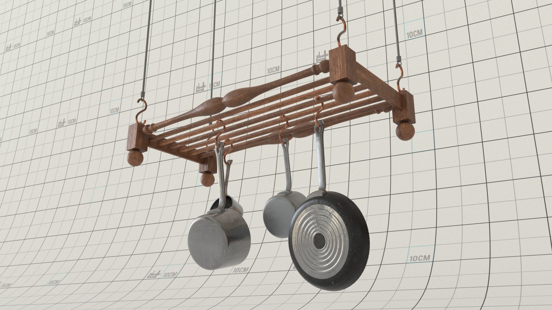 Pots Pan Rack Hanging 3D - TurboSquid 1224491