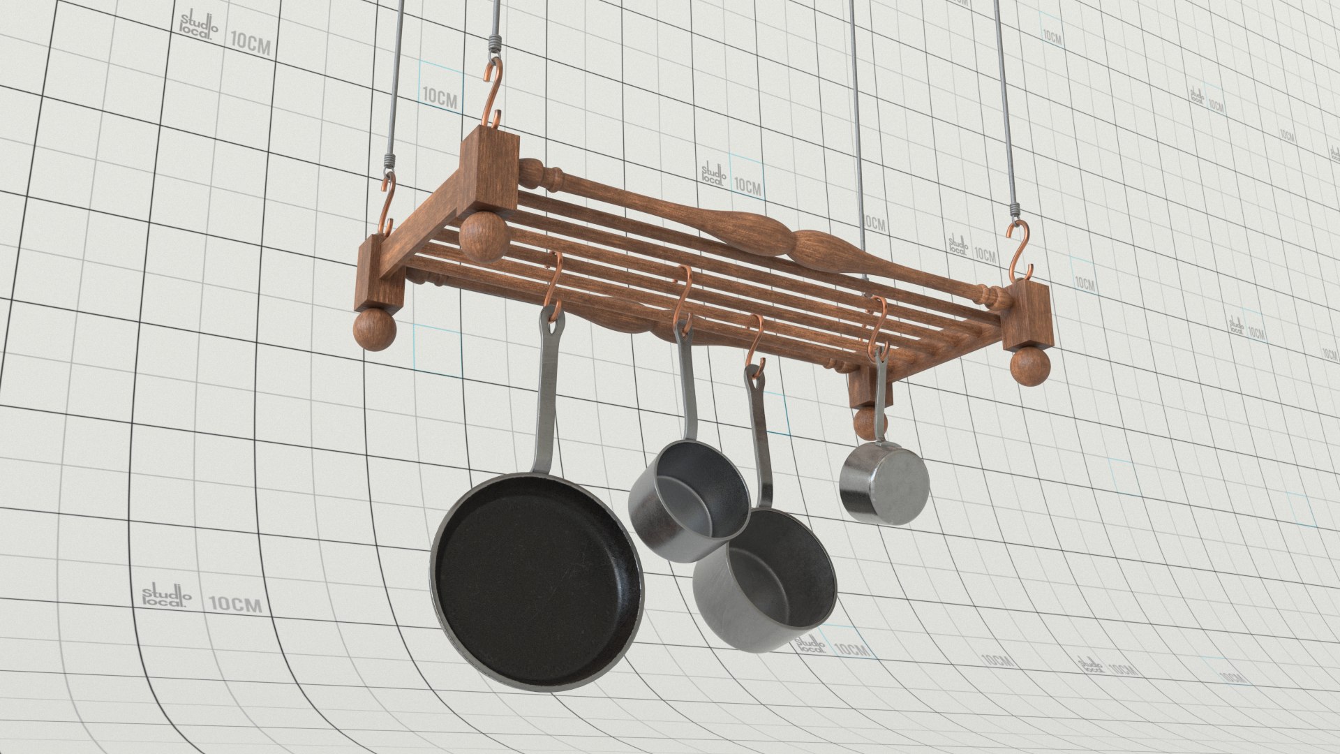 Pots Pan Rack Hanging 3D - TurboSquid 1224491