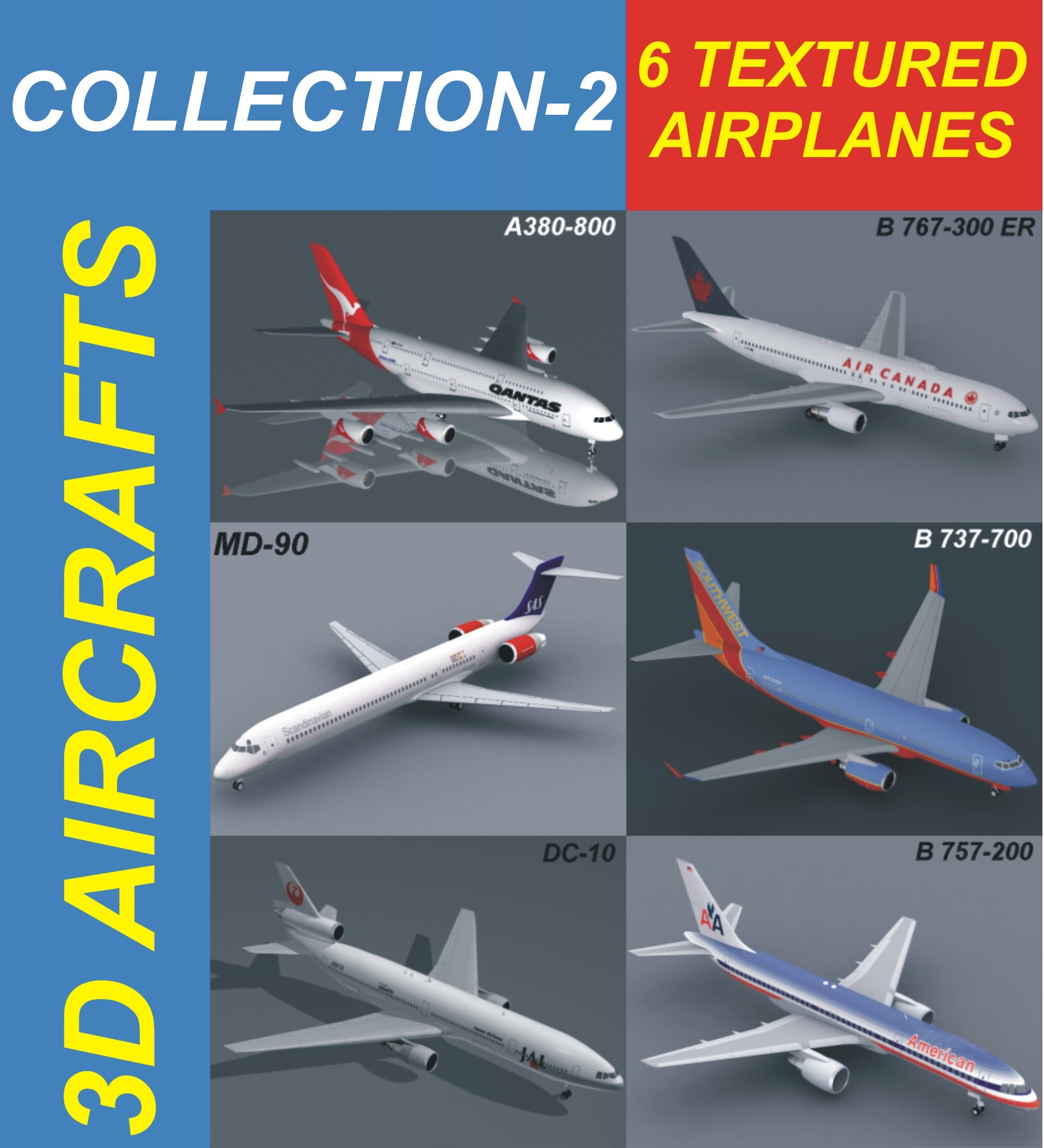 3d 6 airplanes model