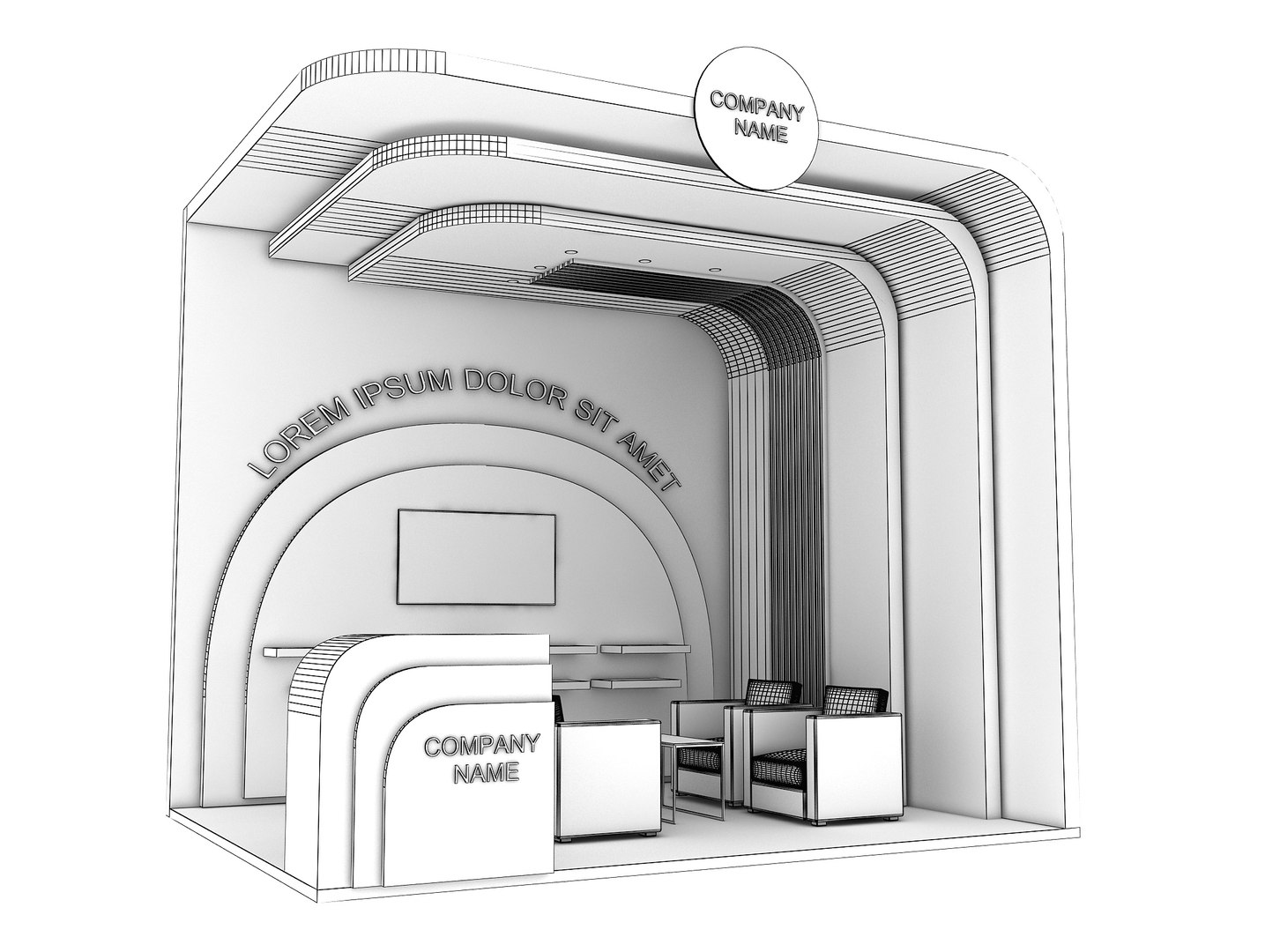 Booth Exhibition Stand Stall 4x3m Height 360 Cm 2 Side Open 3D ...