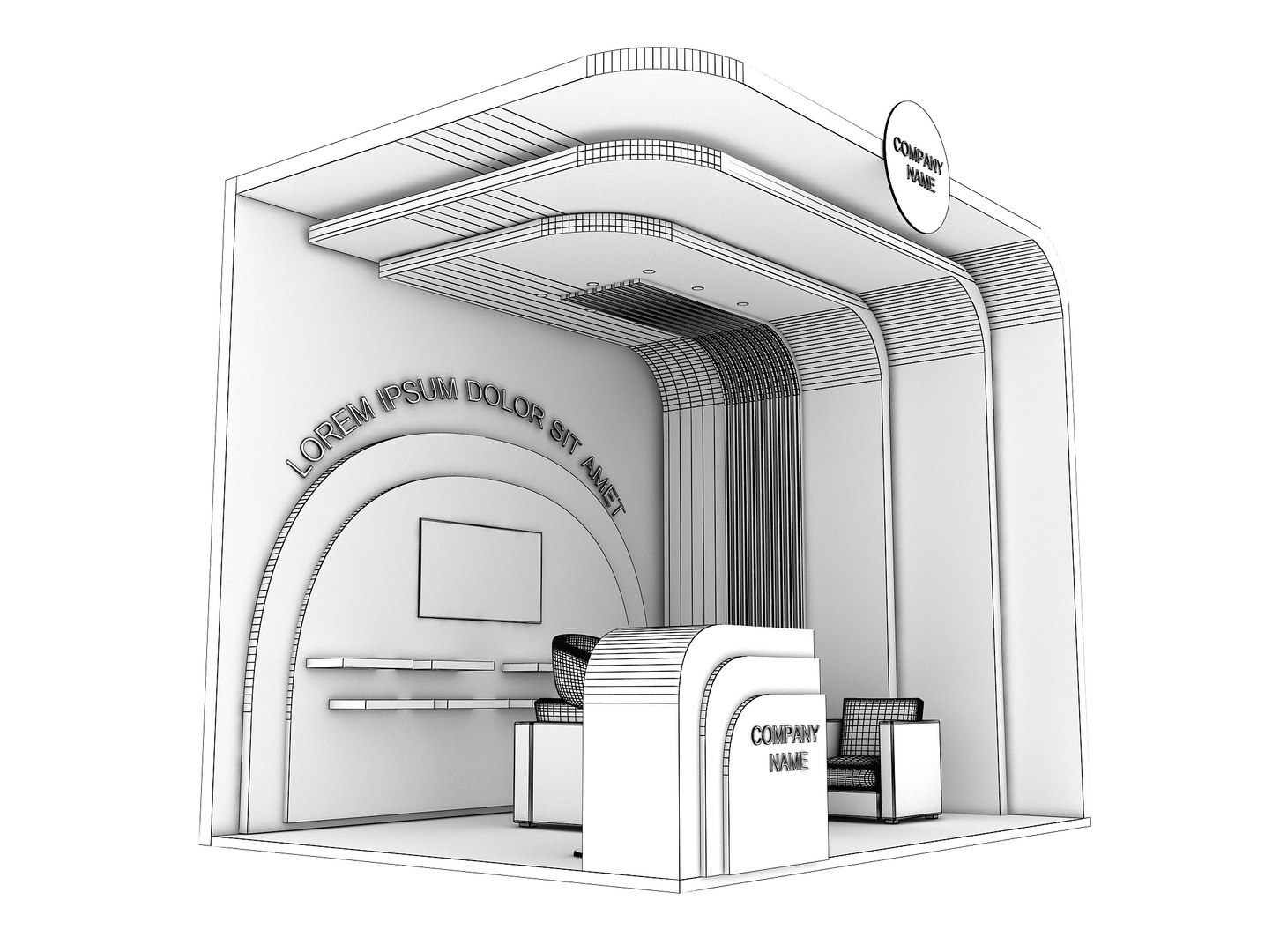 Booth Exhibition Stand Stall 4x3m Height 360 Cm 2 Side Open 3D ...