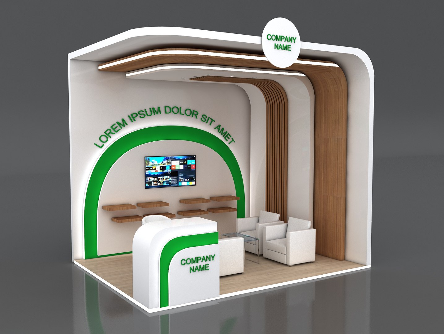 Booth Exhibition Stand Stall 4x3m Height 360 Cm 2 Side Open 3D ...