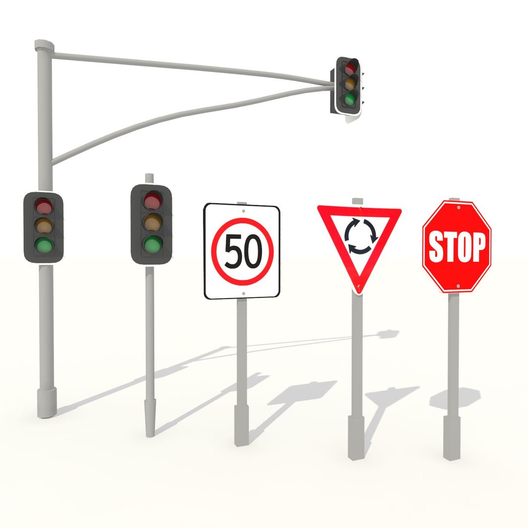 3d Max Traffic Light Road Signs