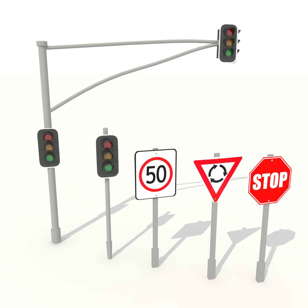 3d Max Traffic Light Road Signs