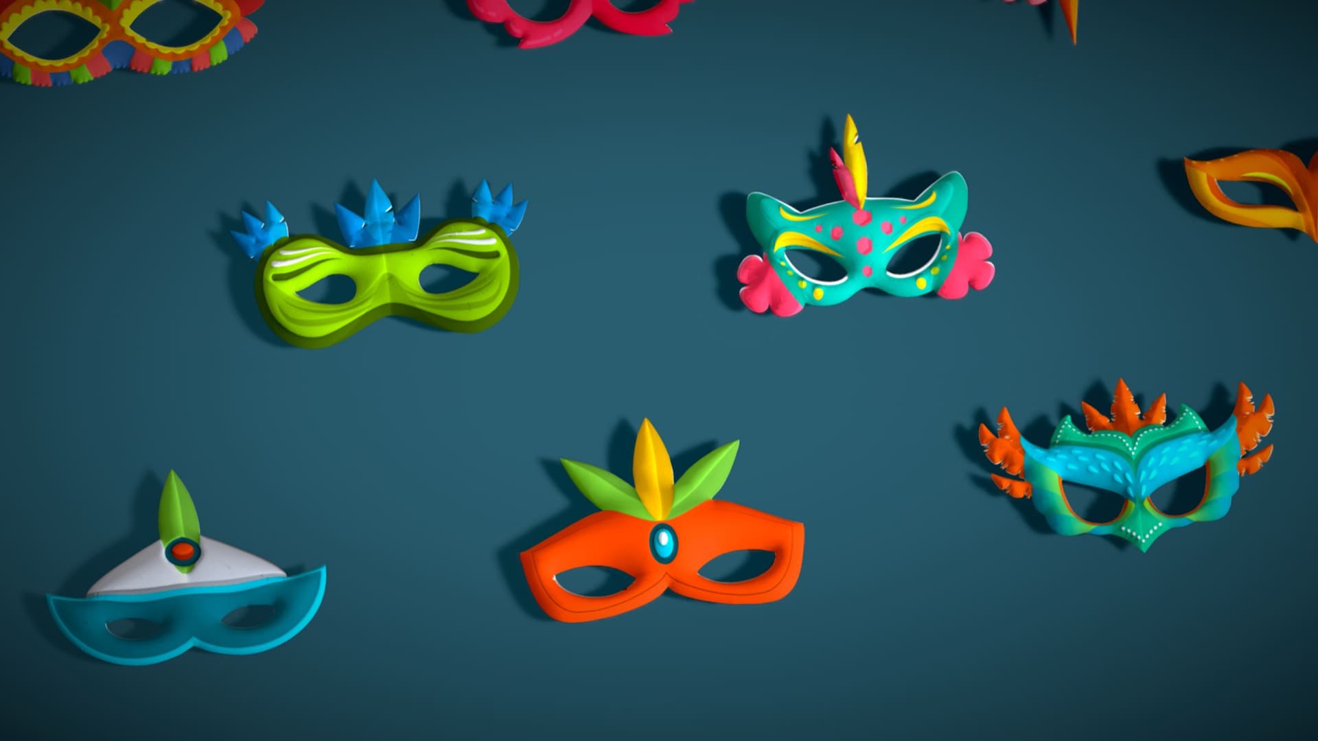 20 Carnival Feather Mask Pack 2 Kids Party Mask - Stylized Costume ...