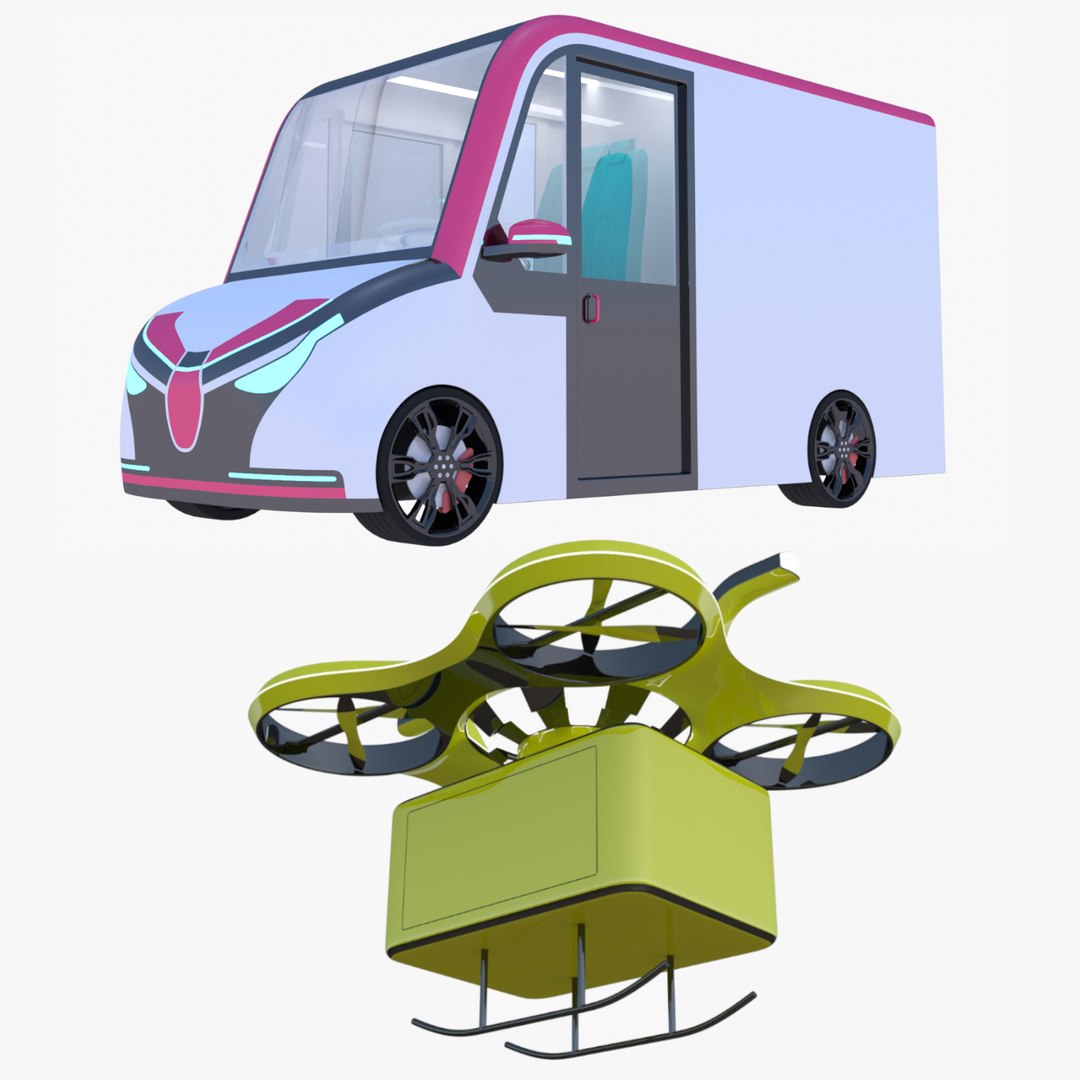 Delivery Van And Drone Collection 3D - TurboSquid 2075997