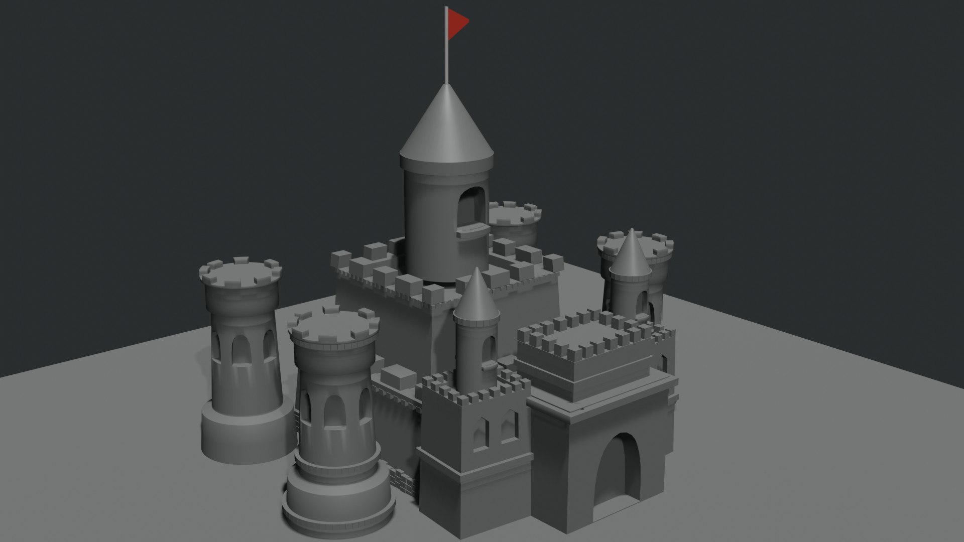 Grey Castle With Red Flag Model - TurboSquid 1778704