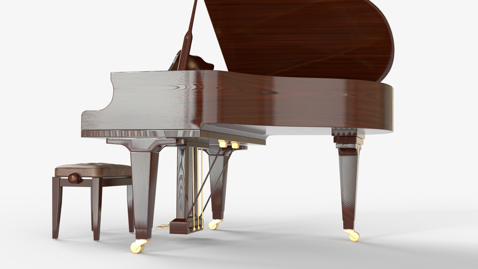 Wood Finish Classic Grand Piano With Chair 3D Model - TurboSquid 2390878