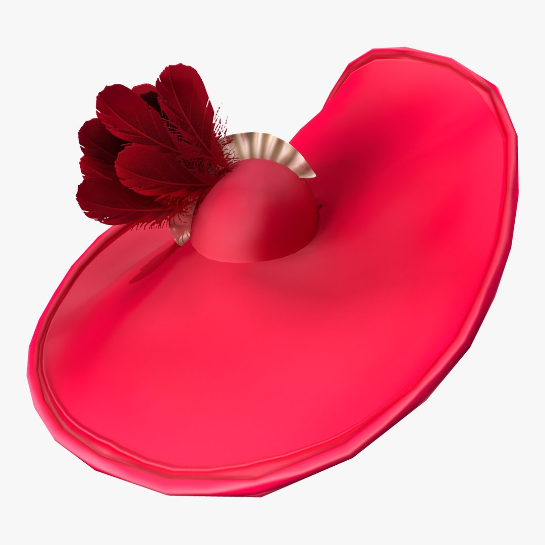 Female Feathers Decorated Big Vintage Red Derby Hat 3D model ...
