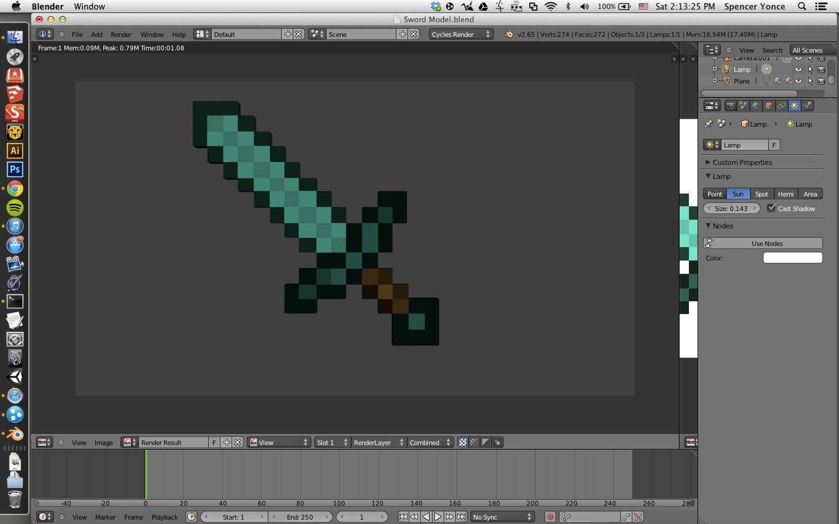 3d Model Of Minecraft Sword Diamond