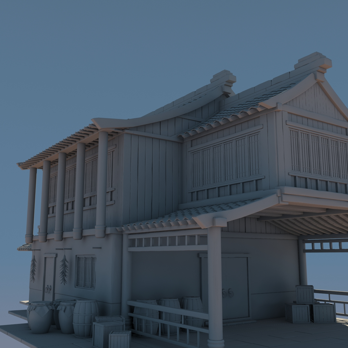 3d model of medieval chinese depot
