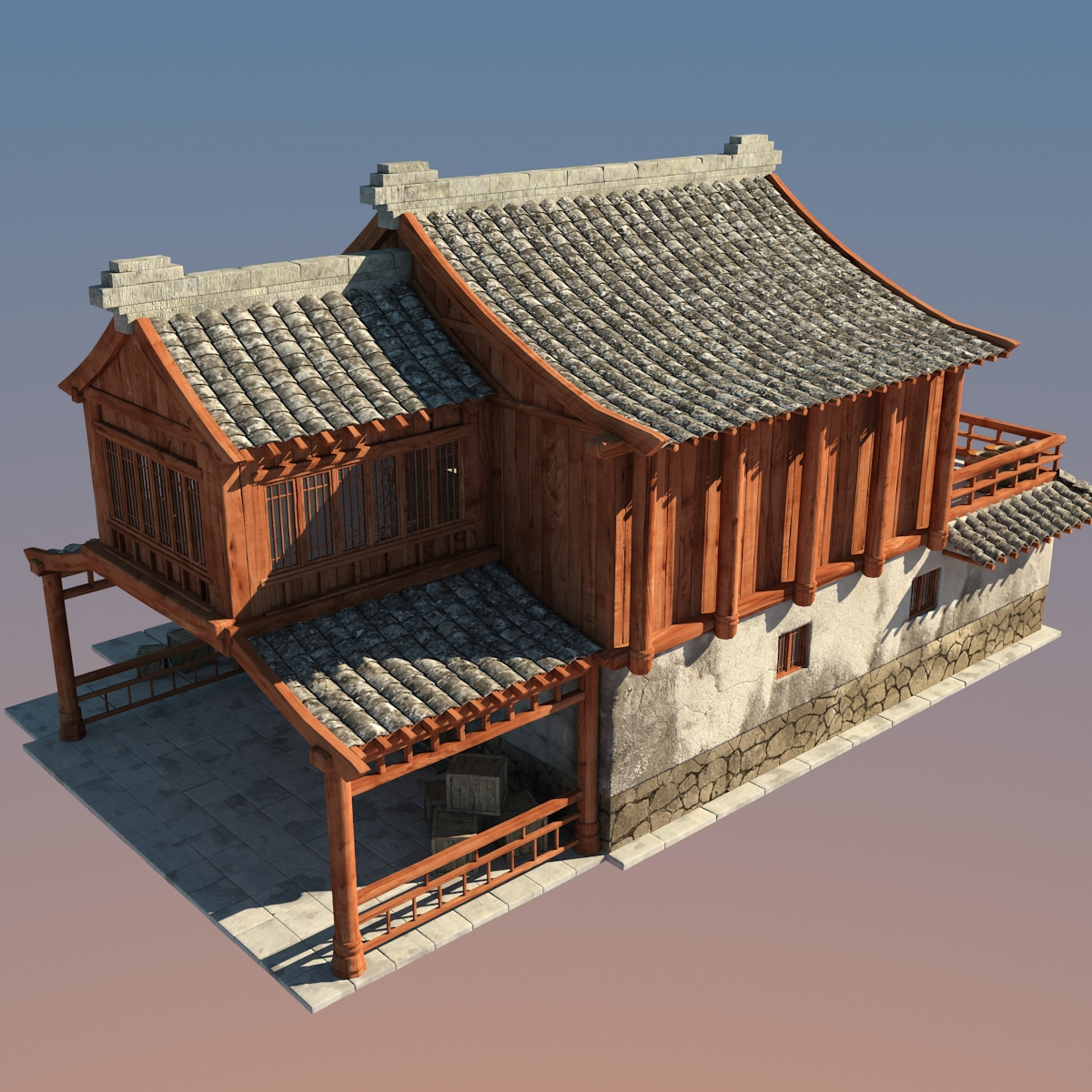 3d model of medieval chinese depot
