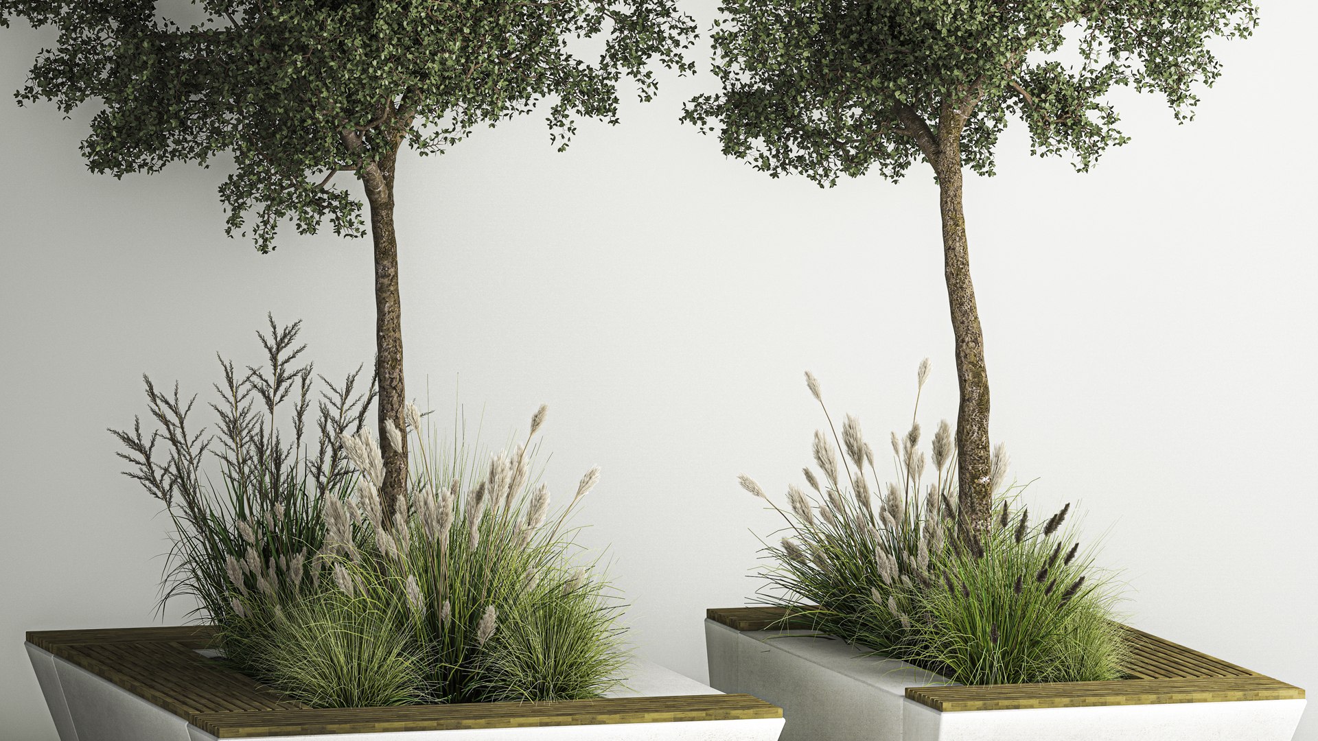 Trees For Landscape Design With A Bench And Bushes 1129 3D Model ...