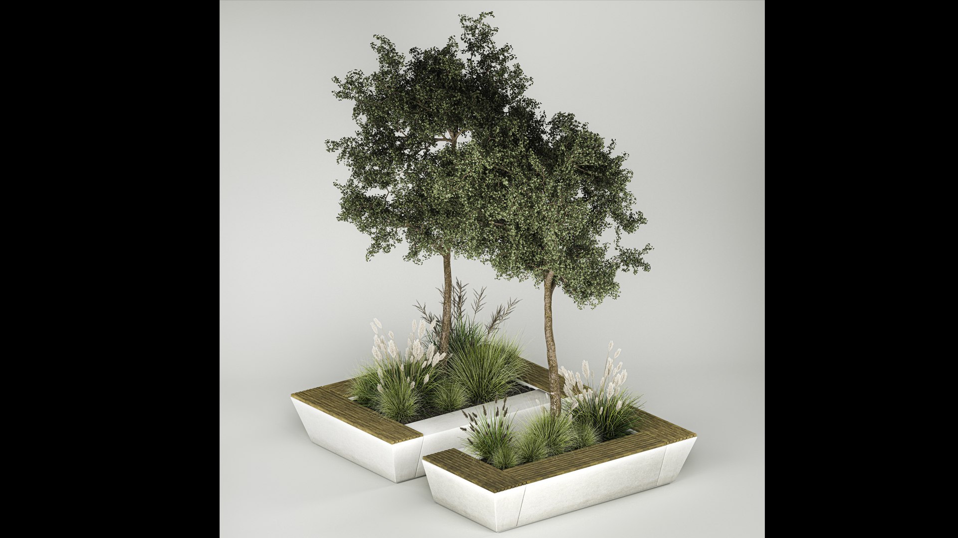 Trees For Landscape Design With A Bench And Bushes 1129 3D Model ...