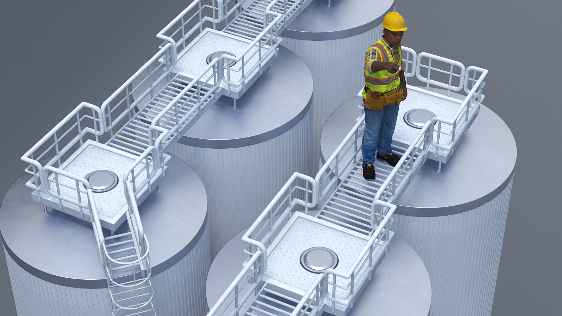 Silo Fermentation Tanks Worker 3D - TurboSquid 2328179