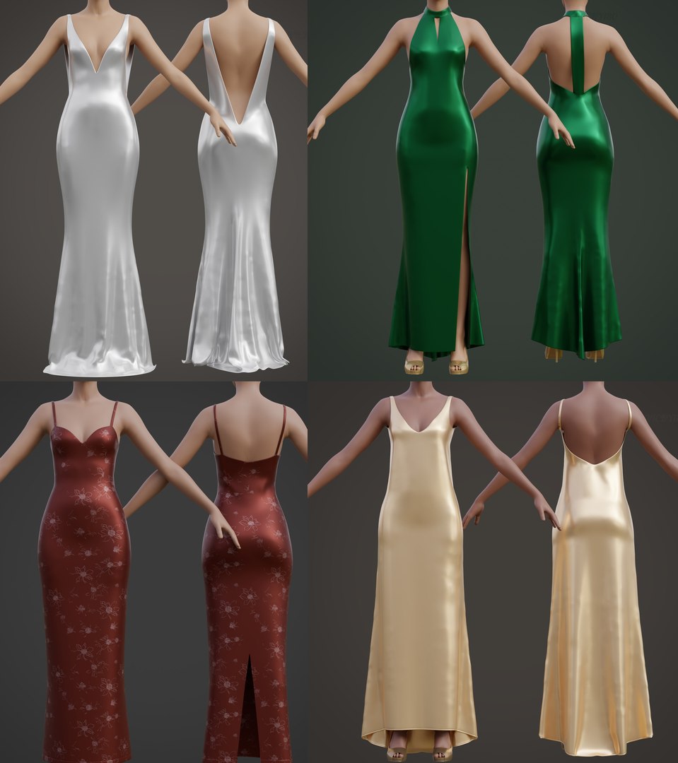3D Silk Satin Party Dresses -Bridal Gowns Collection Model - TurboSquid ...