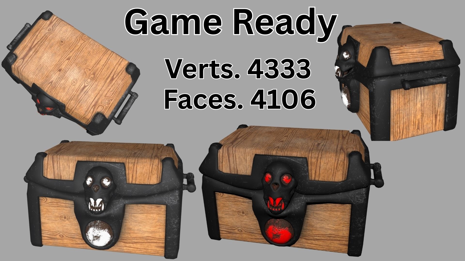 Game Ready Skull Chest Wooden Treasure Box Model - TurboSquid 2463722