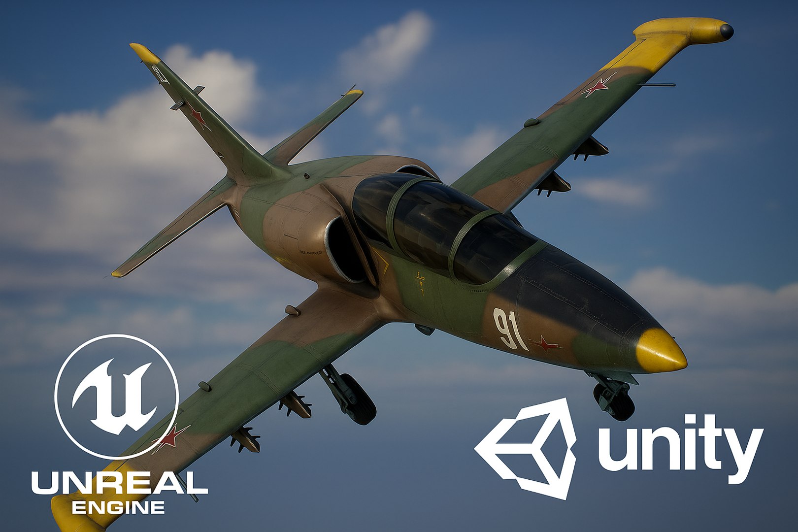 Low Poly Soviet L-39 Albatros Jet Trainer Game Ready 3D Model Low-poly ...