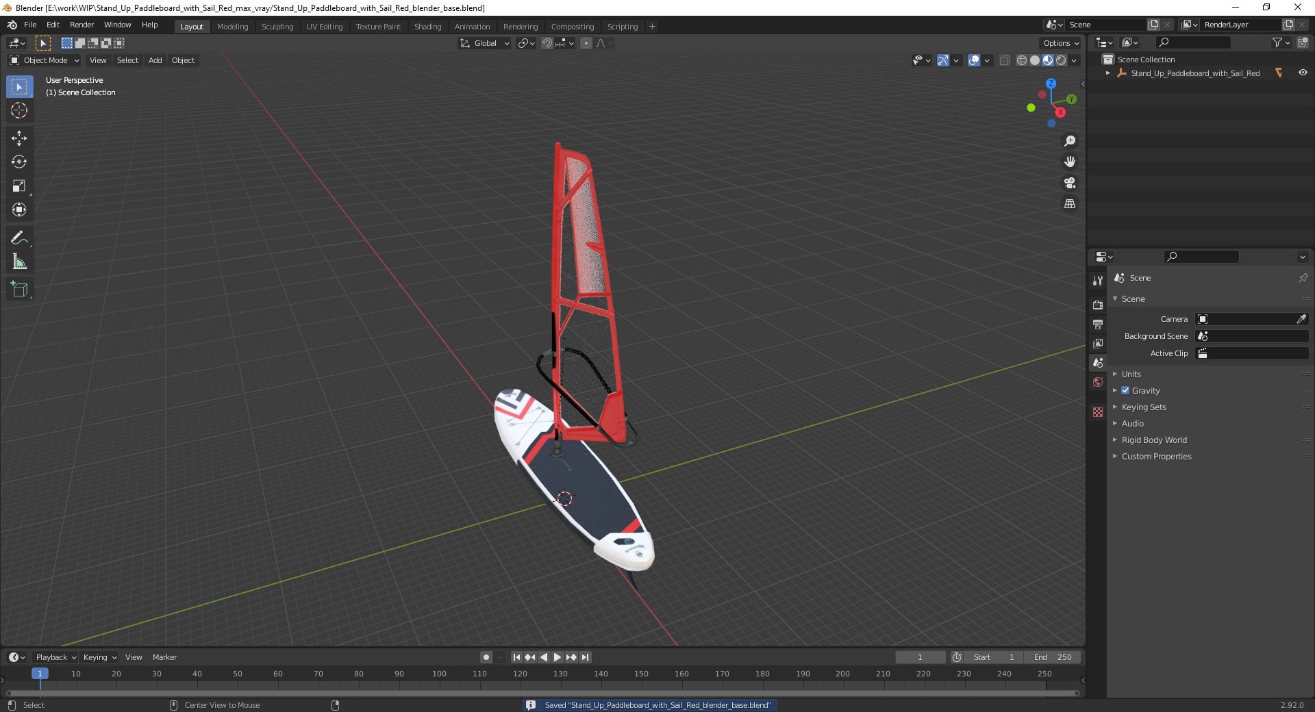 3D Model Stand Up Paddleboard With Sail Red - TurboSquid 2062660