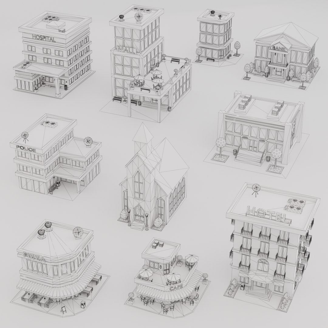 10 Low Poly Buildings Set 3D model - TurboSquid 2109970