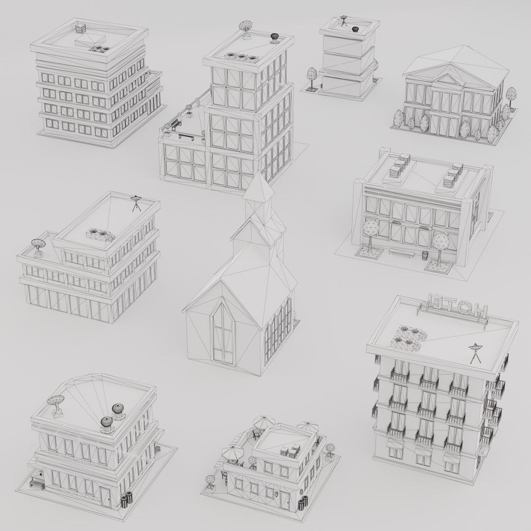 10 Low Poly Buildings Set 3D model - TurboSquid 2109970