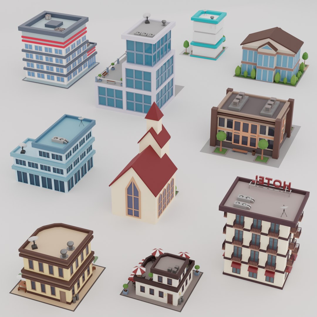 10 Low Poly Buildings Set 3D model - TurboSquid 2109970