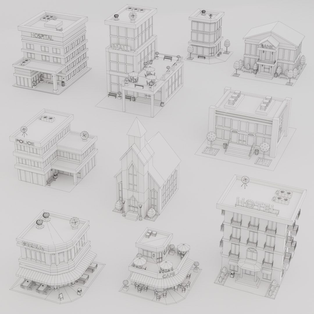 10 Low Poly Buildings Set 3D model - TurboSquid 2109970