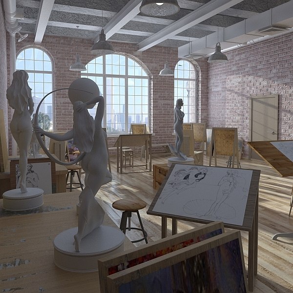 3d classroom render 2