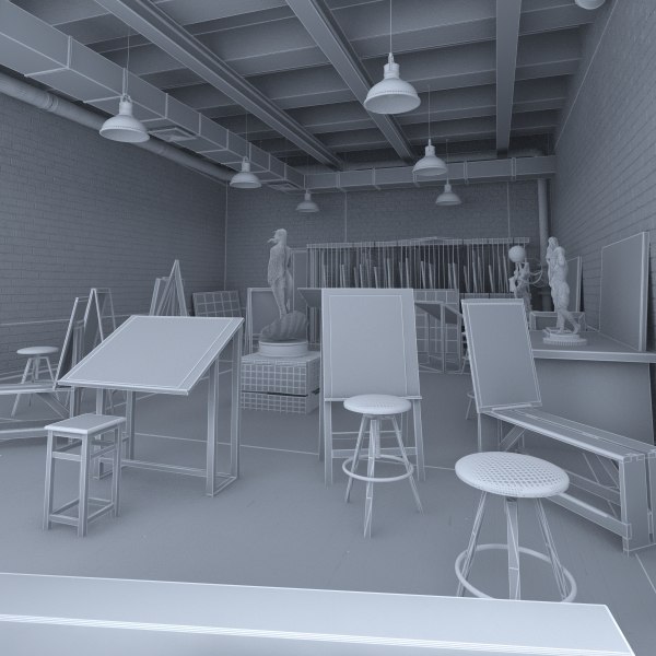 3d drawing studio class interior