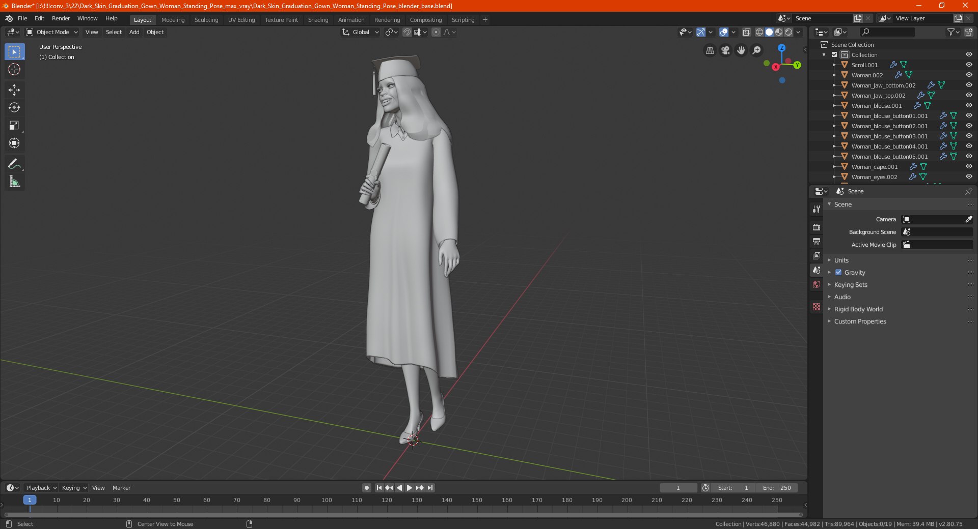 3D Dark Skin Graduation Gown Model - TurboSquid 1670554