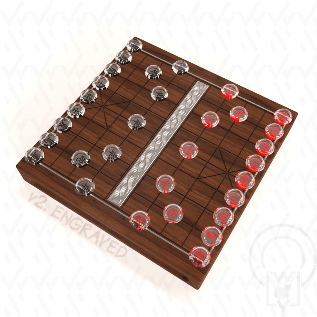 modelo 3d Chess Chinese XiangQi Glass Crystal MASKED and ENGRAVED ...