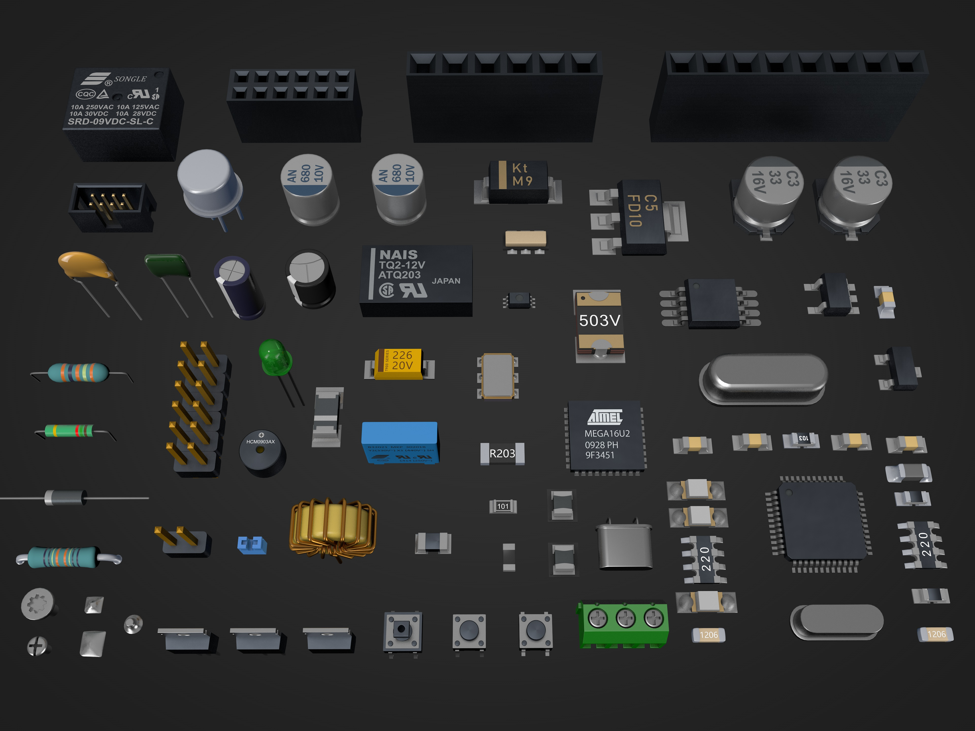Komponenty elektroniczne do płytki drukowanej Model 3D - TurboSquid 1323118