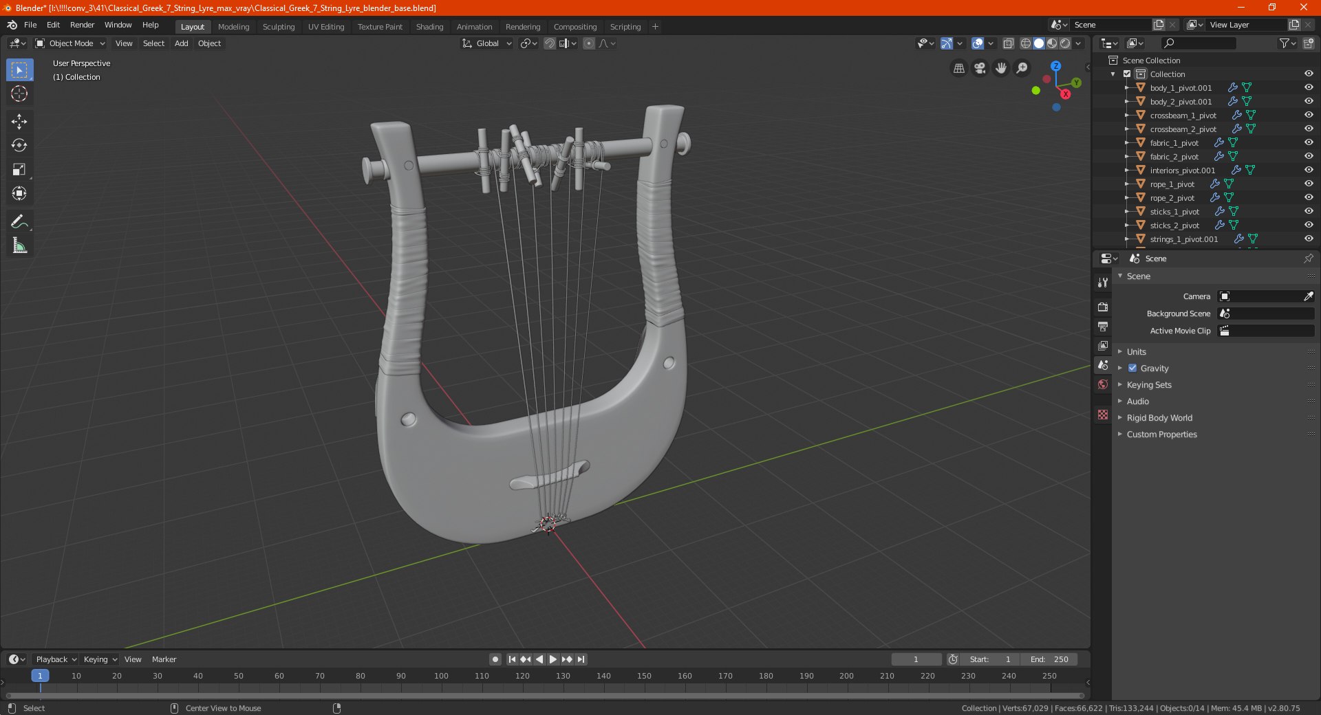 Classical greek 7 string model - TurboSquid 1612616